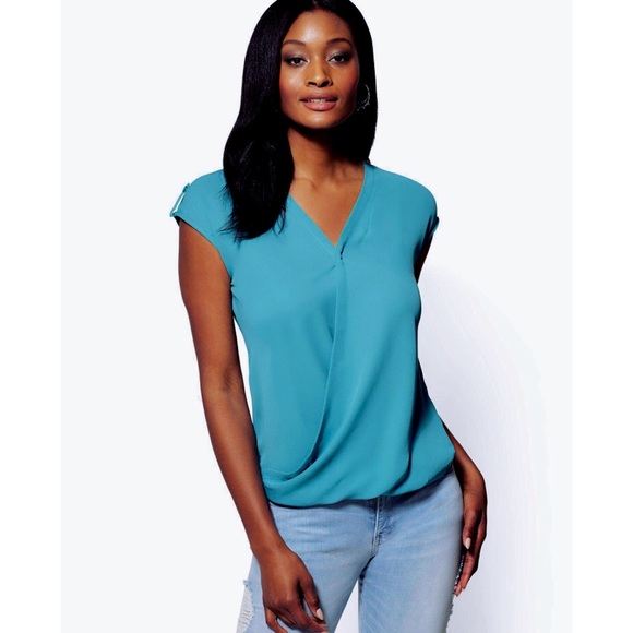 Soho | Tops | Soho Soft Tops Front Wrap Short Sleeve Teal Blue | Poshmark